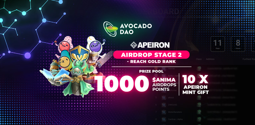 Apeiron Closed Beta Stage 2: Reach Gold Rank - Avocado DAO